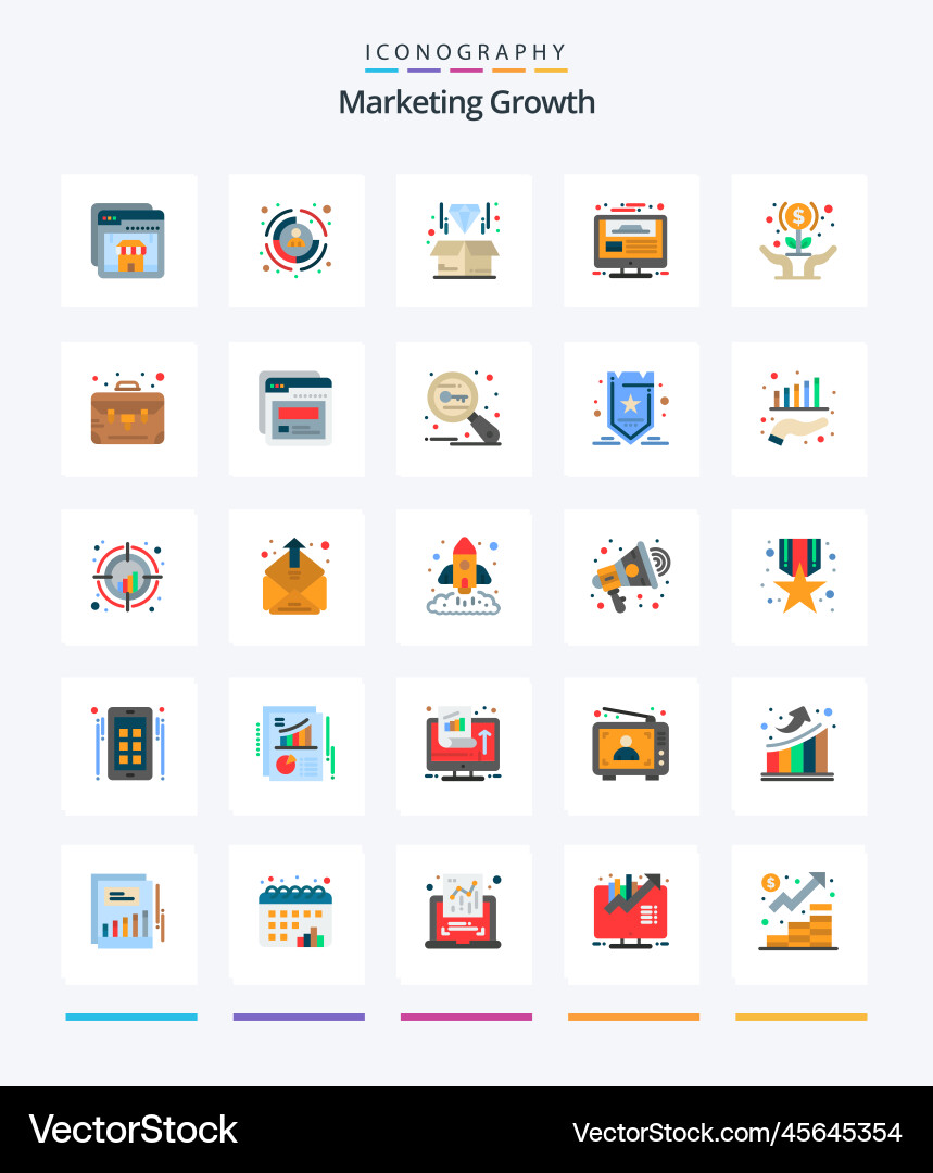 Creative marketing growth 25 flat icon pack Vector Image