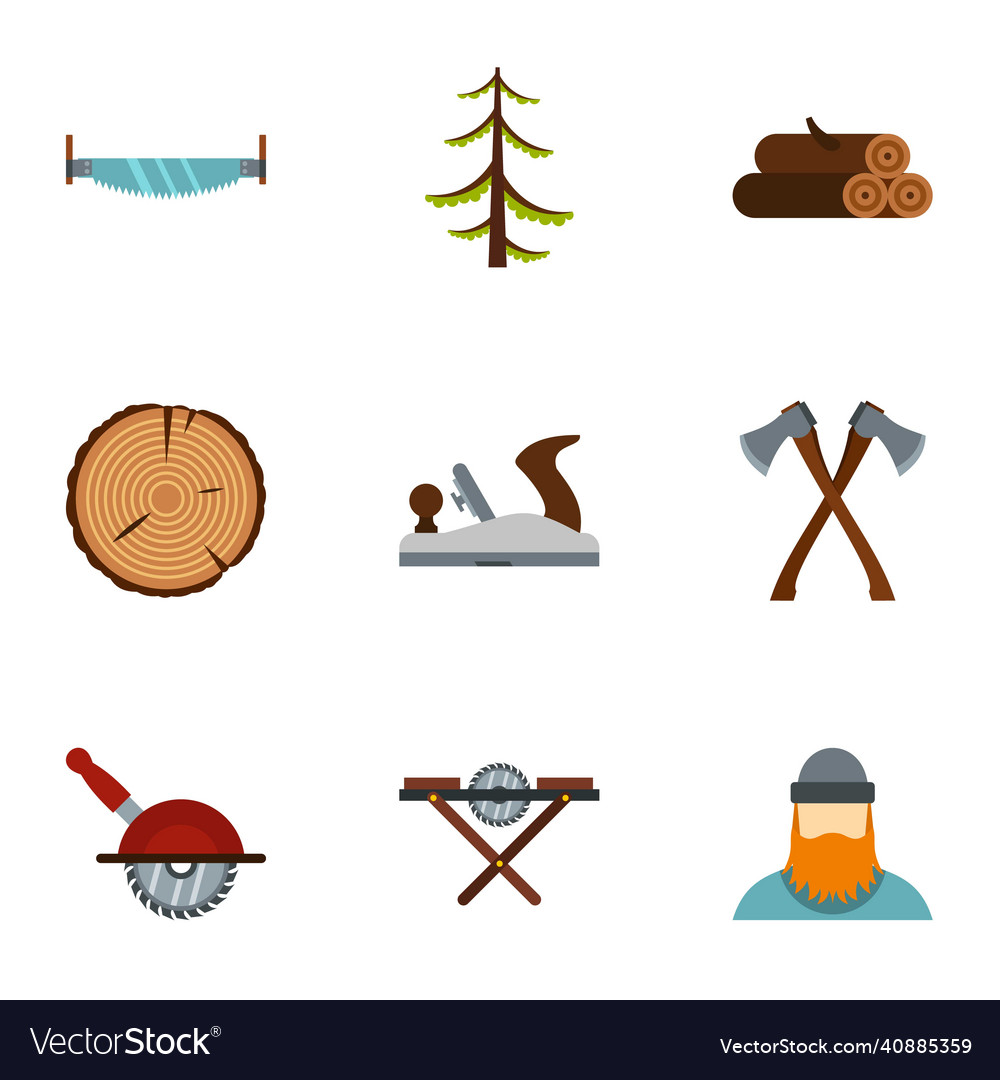 Cutting down trees icons set flat style Royalty Free Vector