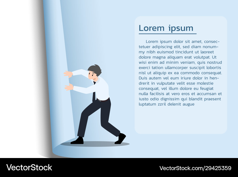 Small tiny mini businessman pulling a paper page Vector Image
