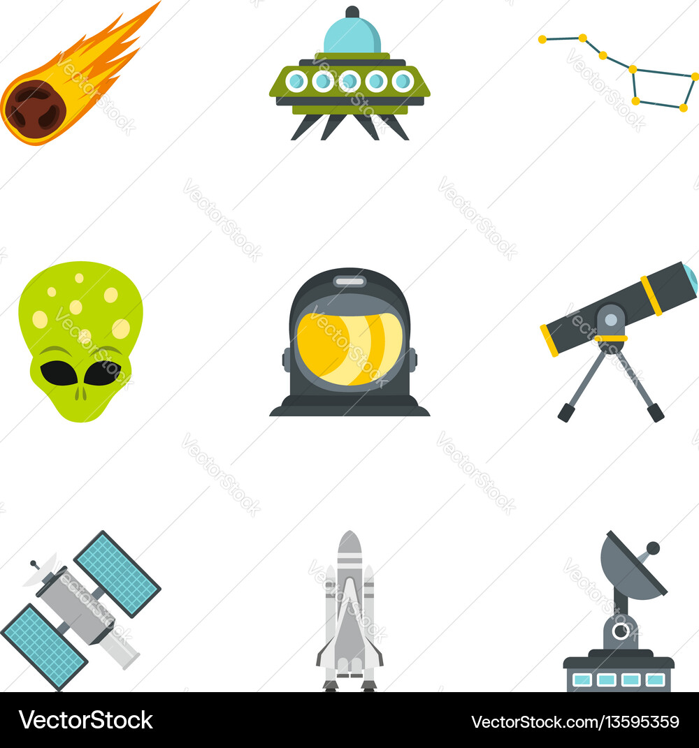 Ufo and space icons set flat style Royalty Free Vector Image