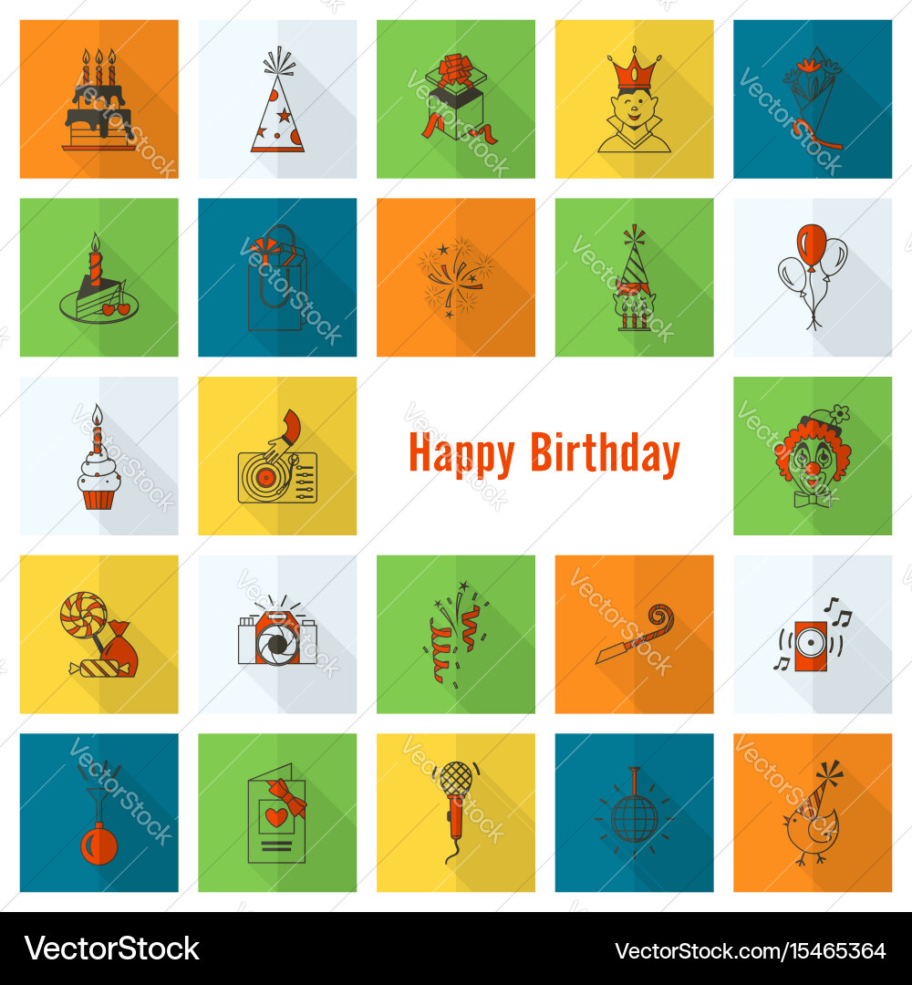 Happy birthday icons set Royalty Free Vector Image