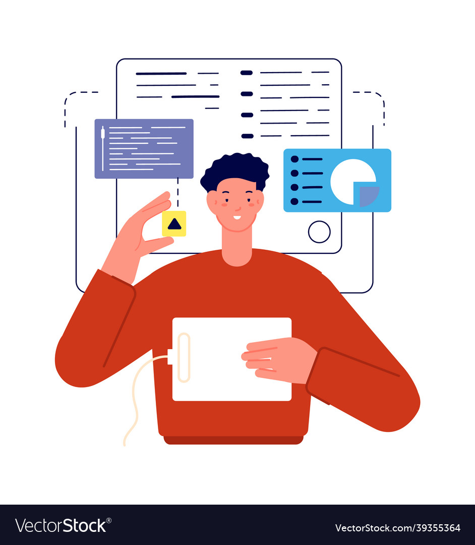 Man working with charts analytics or developer Vector Image