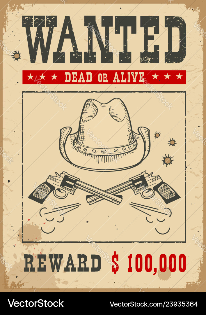 Wanted poster western with guns Royalty Free Vector Image