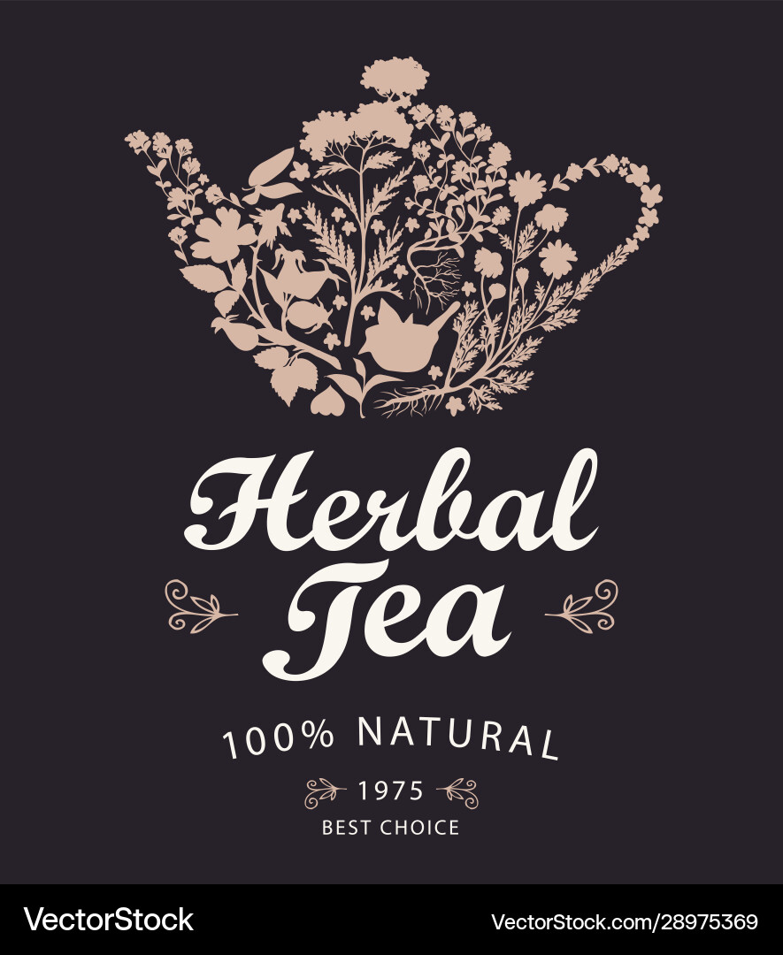 Label or banner for herbal tea with kettle Vector Image