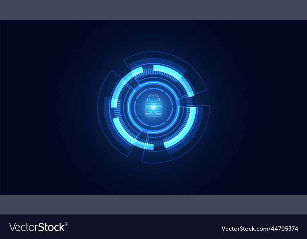 Abstract Cyber Security With Padlock Blue Circle Vector Image