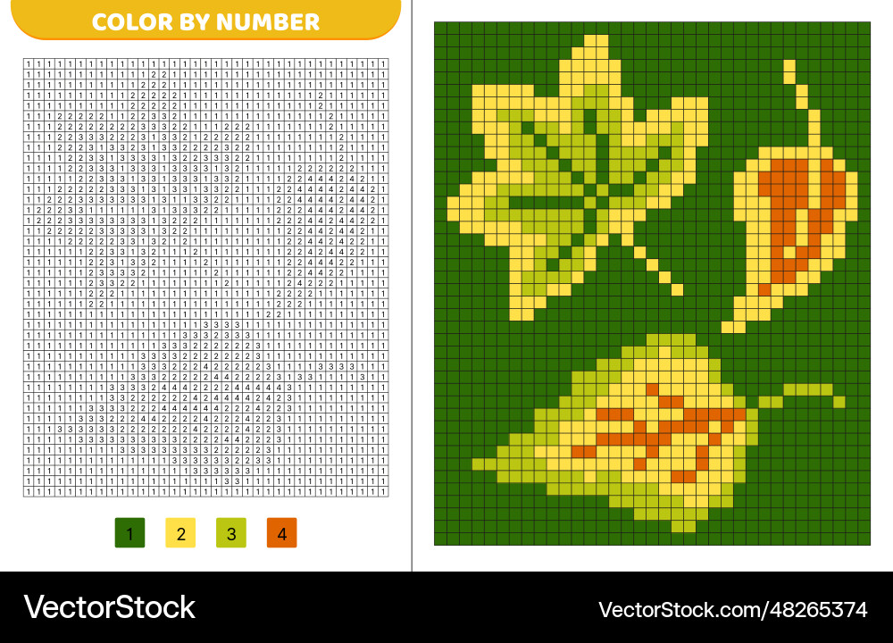 Three autumn fallen leaves color by number pixel Vector Image