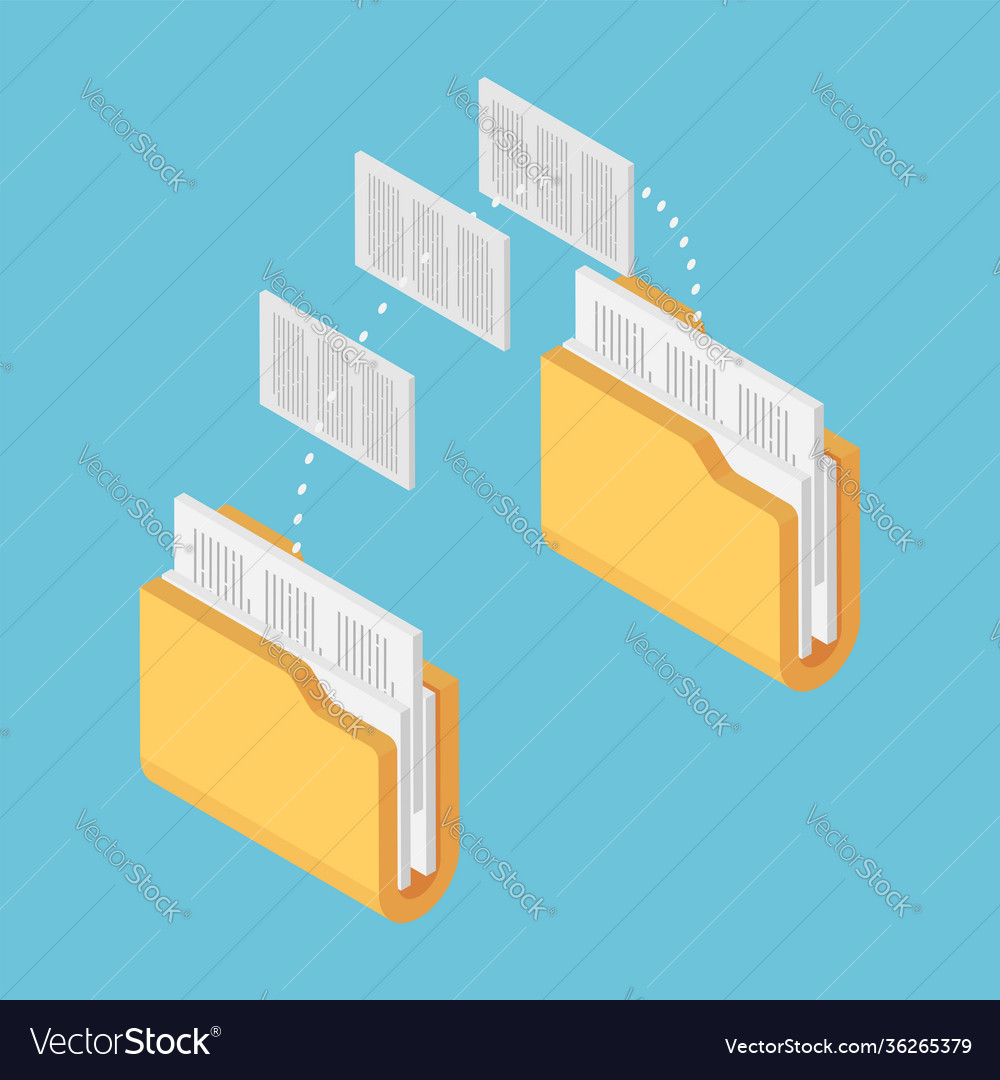 Isometric two folders transferring files documents Isometric two folders transferring files documents