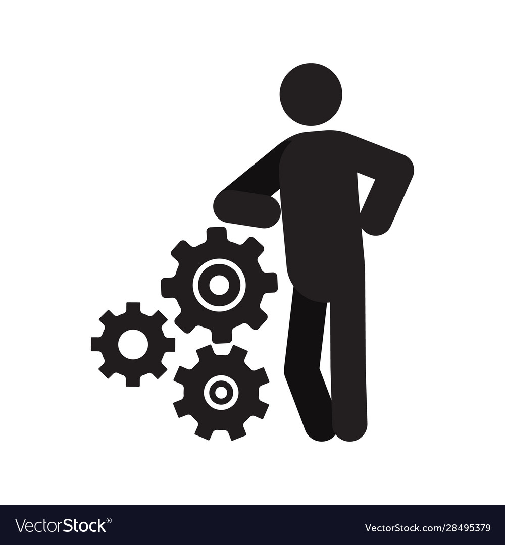 Man lean on cogwheels system silhouette icon Vector Image