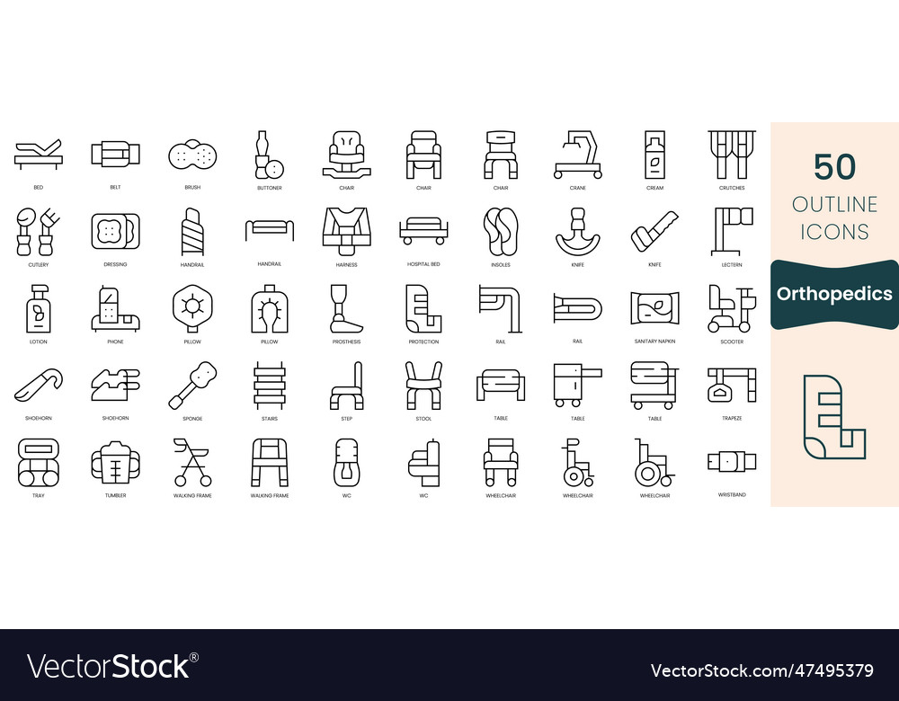 Set of orthopedics icons thin linear style Vector Image Set of orthopedics icons thin linear style Vector Image