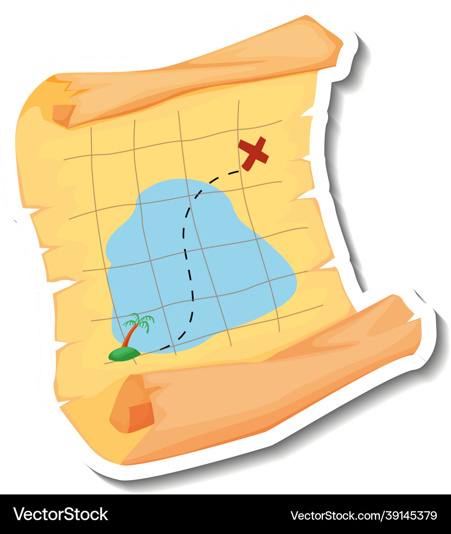 Sticker template with pirate treasure map isolated