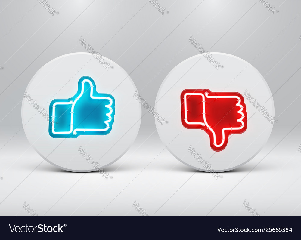 Neon like and dislike buttons Royalty Free Vector Image