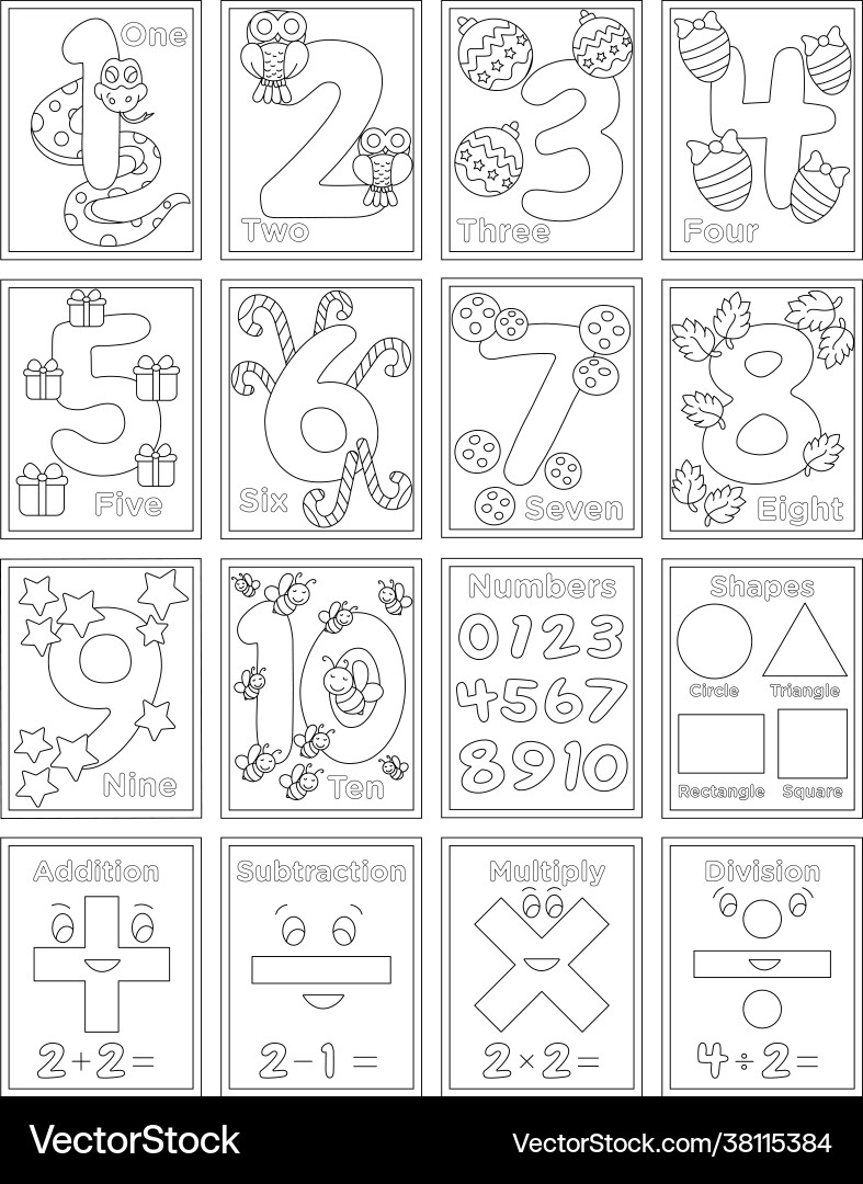 Pack numeric coloring page Royalty Free Vector Image
