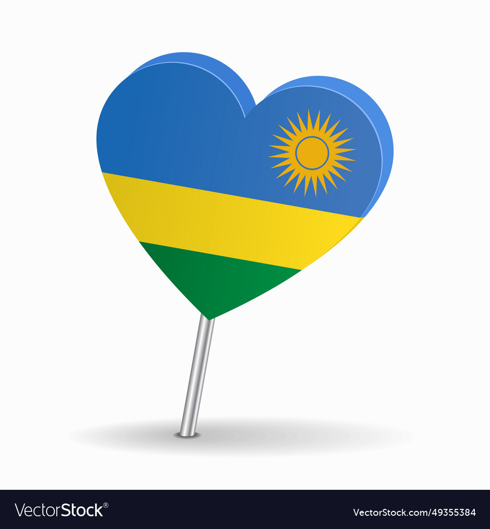 Rwandan flag heart-shaped map pointer layout Vector Image