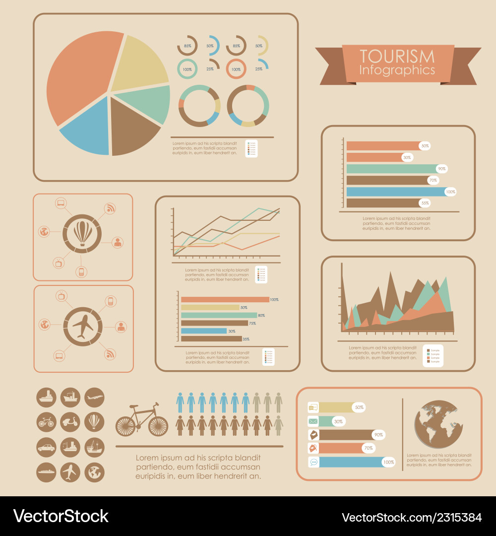 Tourism infographics with colors graphs Royalty Free Vector