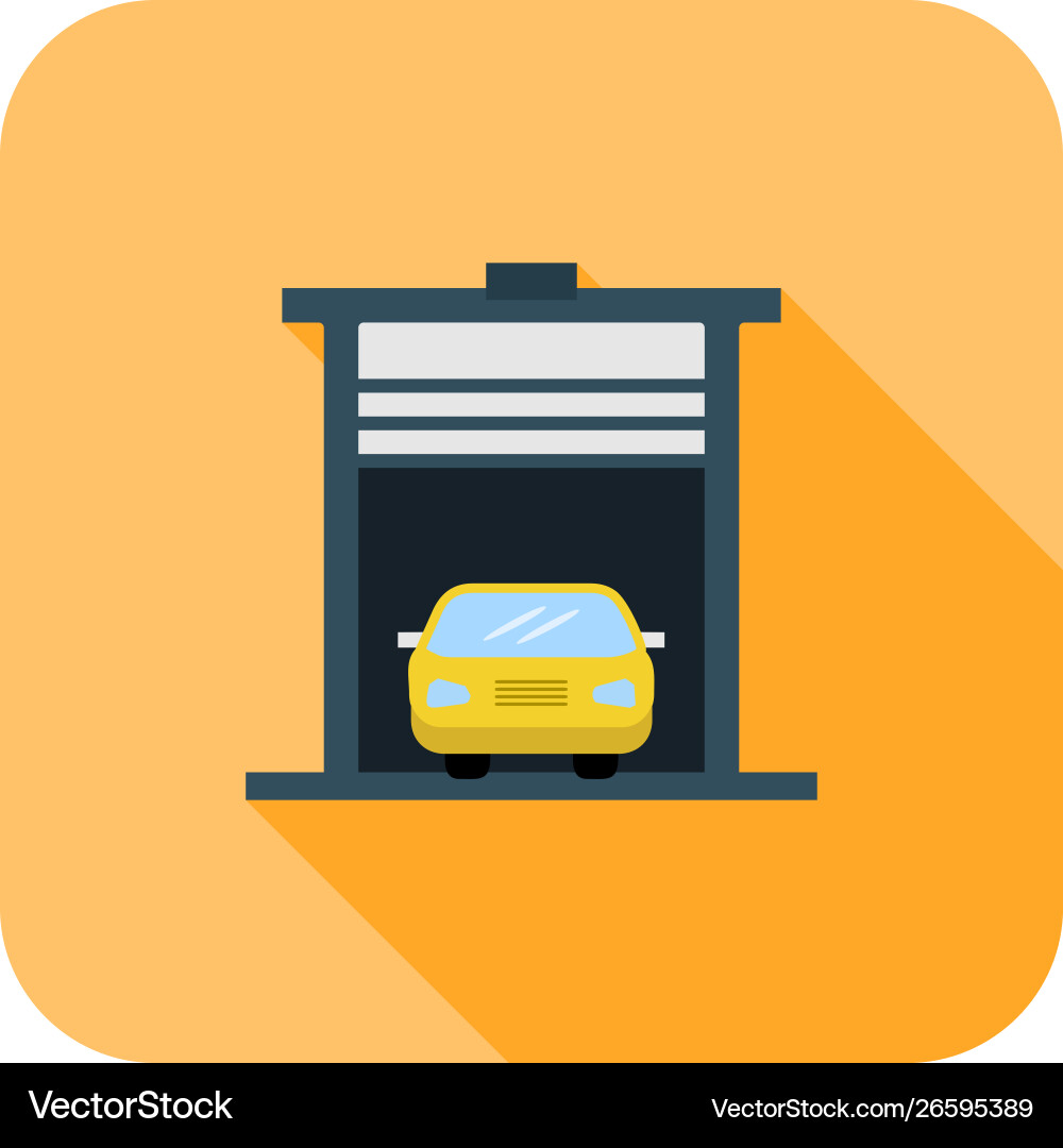 Car in garage flat long shadow icon Royalty Free Vector