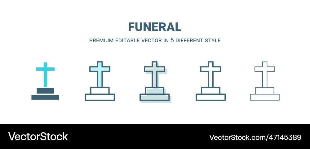 Funeral icon in 5 different style outline filled Vector Image