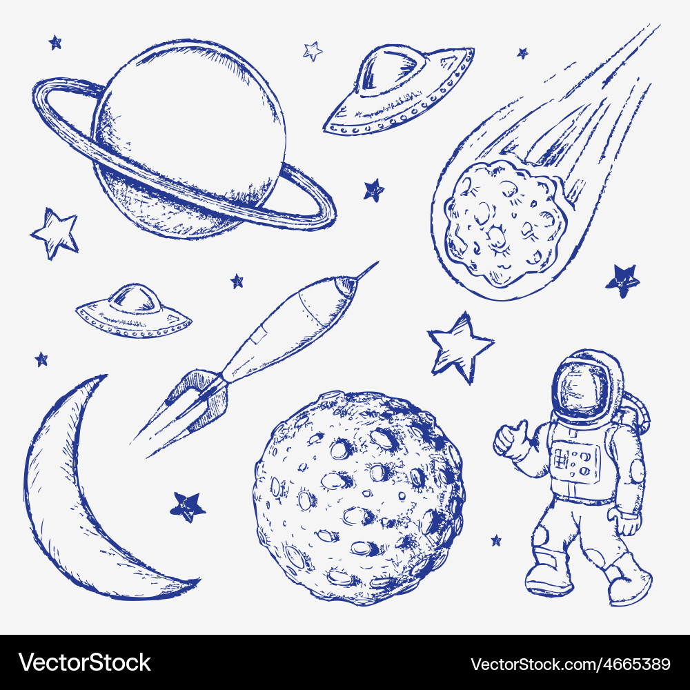 Space doodle set elements Royalty Free Vector Image