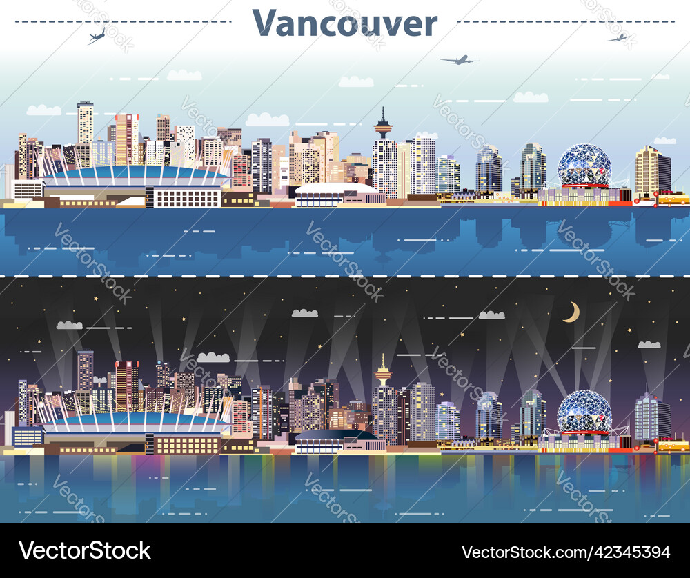 Vancouver at day and night Royalty Free Vector Image