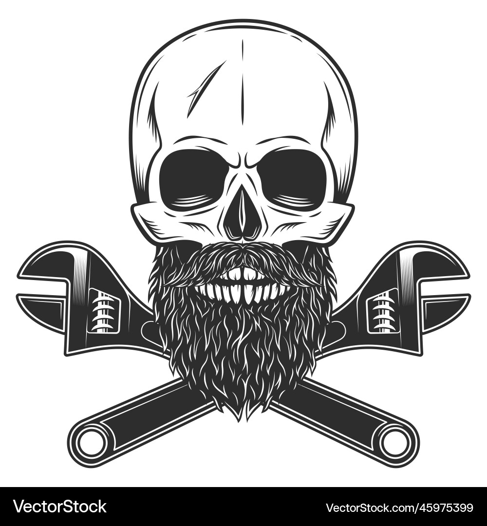 Builder skull with mustache and beard with wrench Vector Image