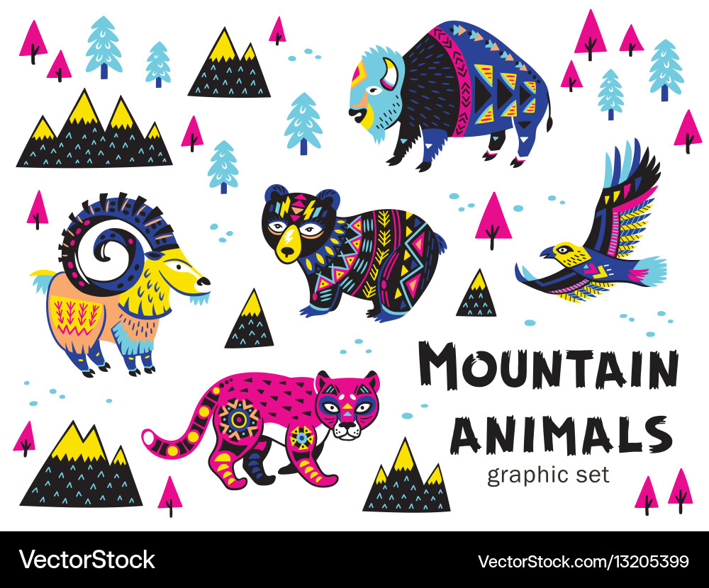 Set of mountain animals Royalty Free Vector Image