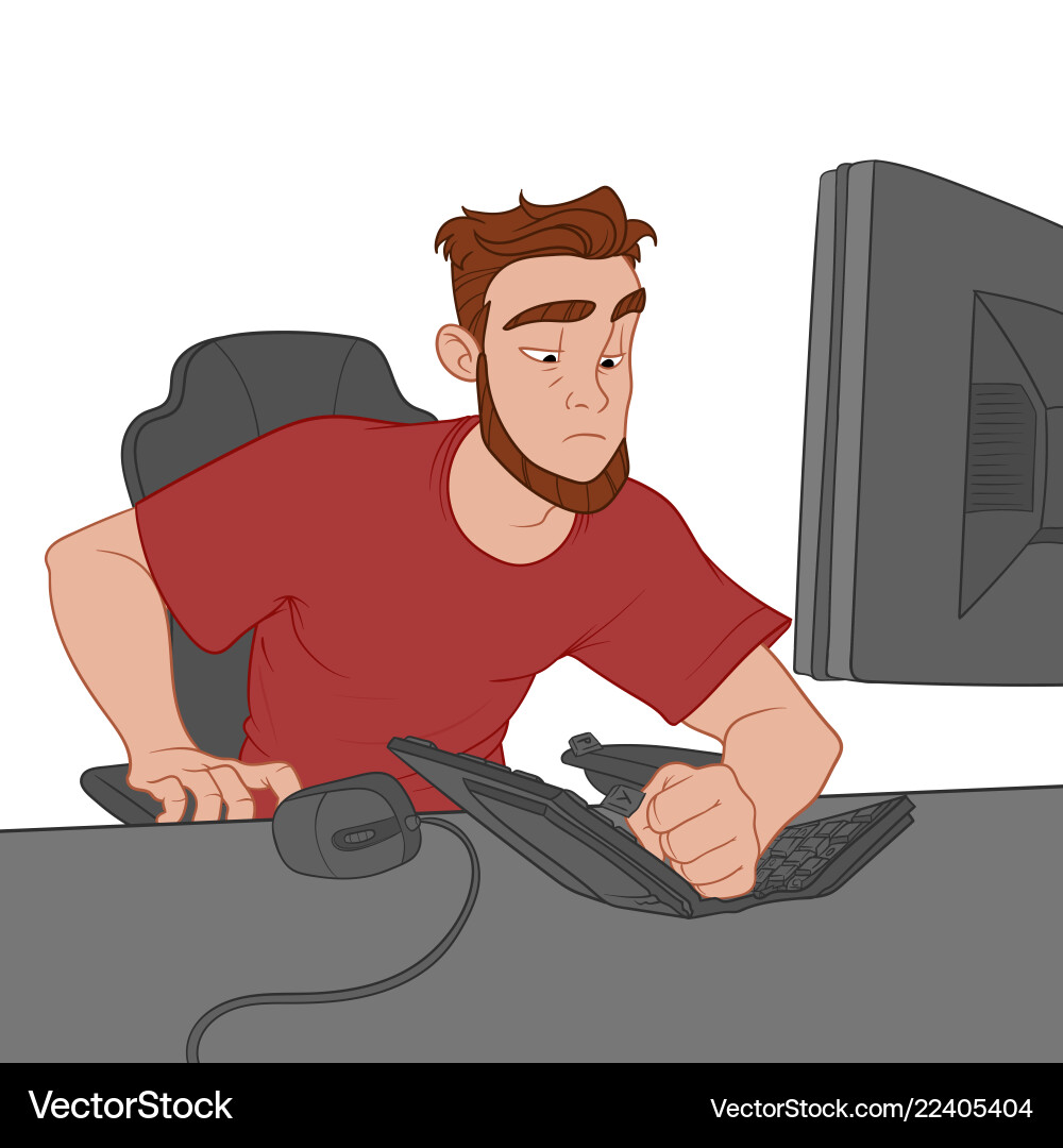 Phlegmatic man broke the keyboard Royalty Free Vector Image