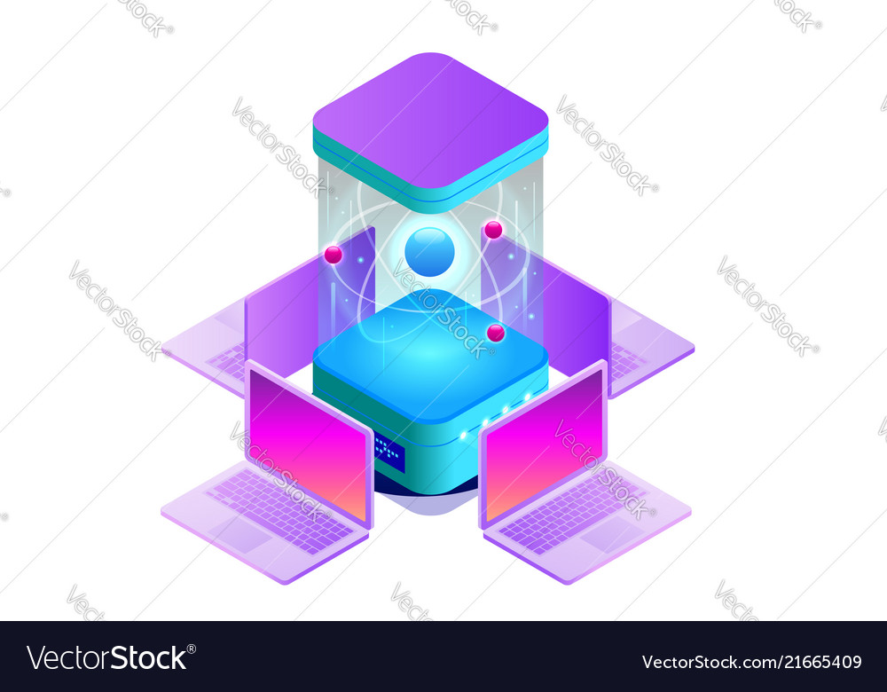 Isometric quantum computing or supercomputing Vector Image