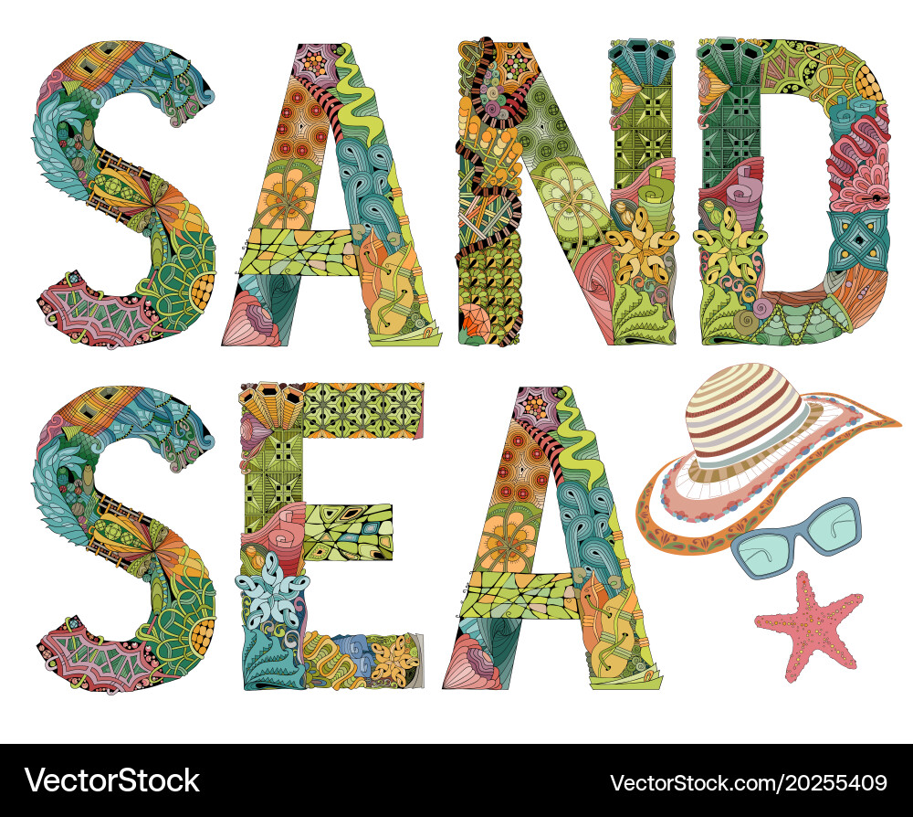Words sand and sea decorative entangle object Vector Image