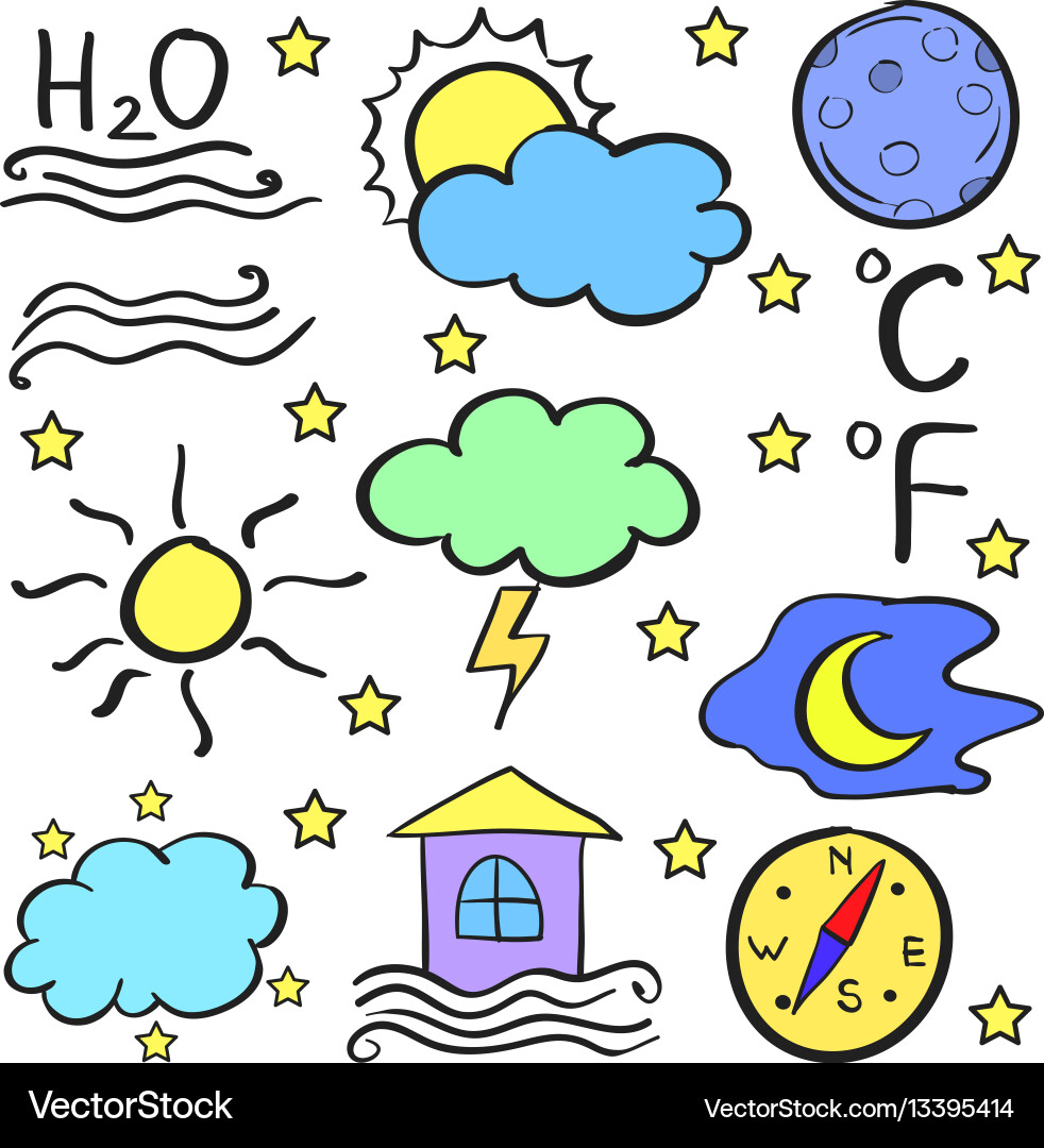 Doodle of weather element set Royalty Free Vector Image