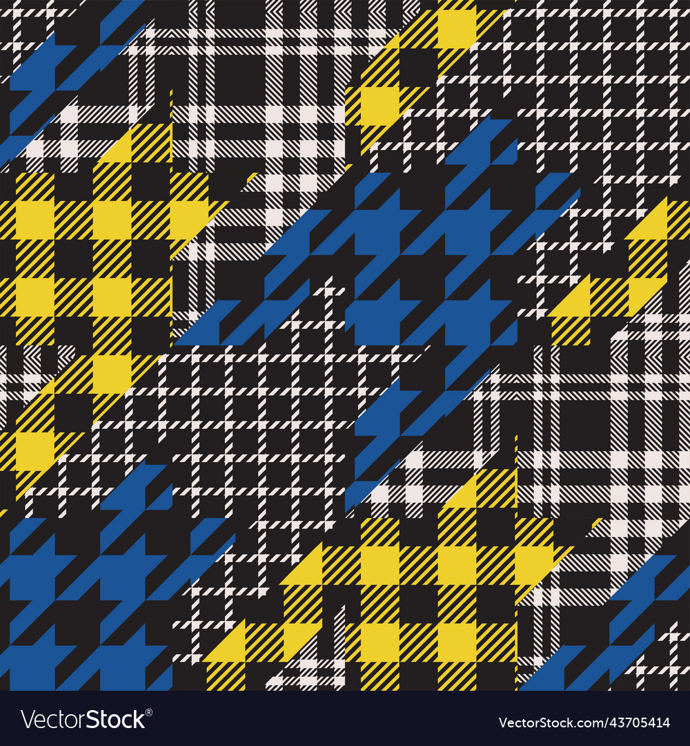 Houndstooth patchwork pattern in blue yellow Vector Image