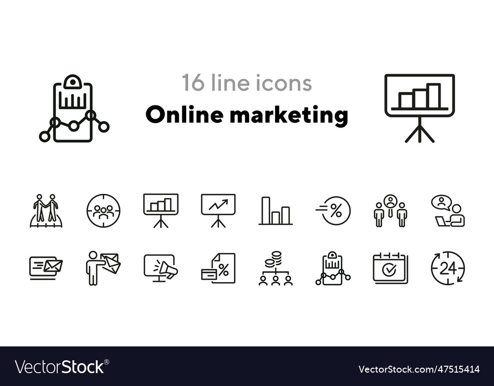 Online marketing line icon set Royalty Free Vector Image