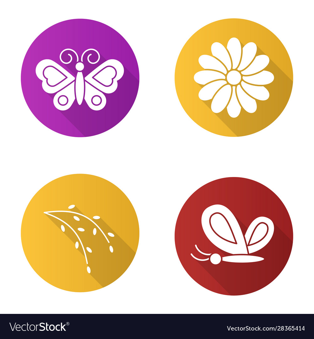 Spring flat design long shadow icons set Vector Image Spring flat design long shadow icons set Vector Image