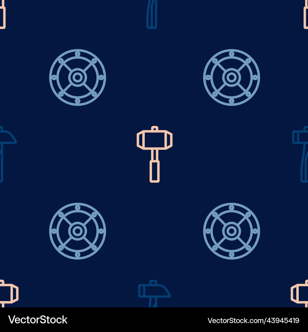 Set line hammer round shield and sledgehammer Vector Image