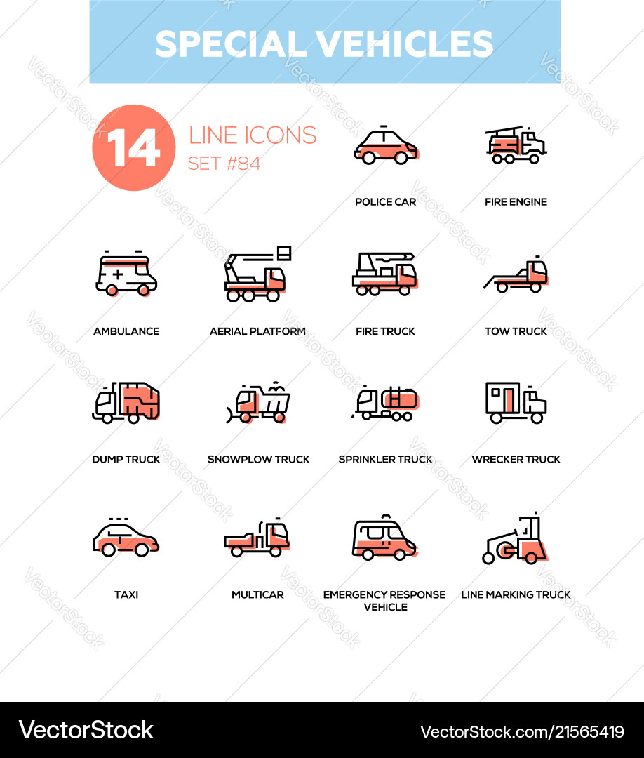 Special vehicles - line design icons set Vector Image