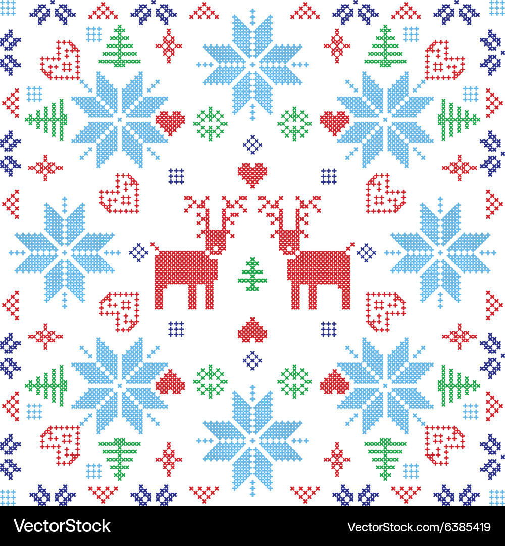 Xmas pattern in square shape with reindeers Vector Image