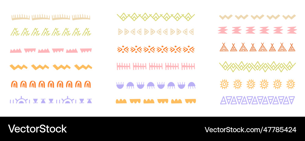 Boho doodle borders set tribal strokes Royalty Free Vector