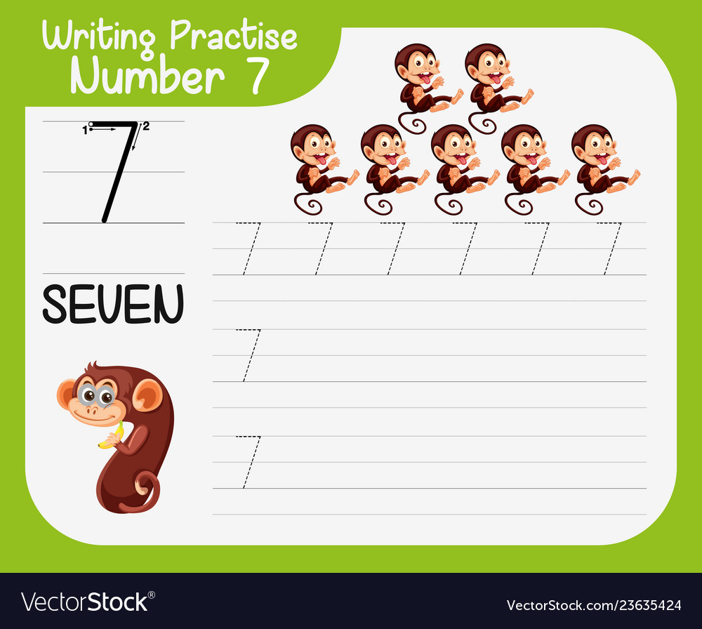 Writing practise number seven Royalty Free Vector Image