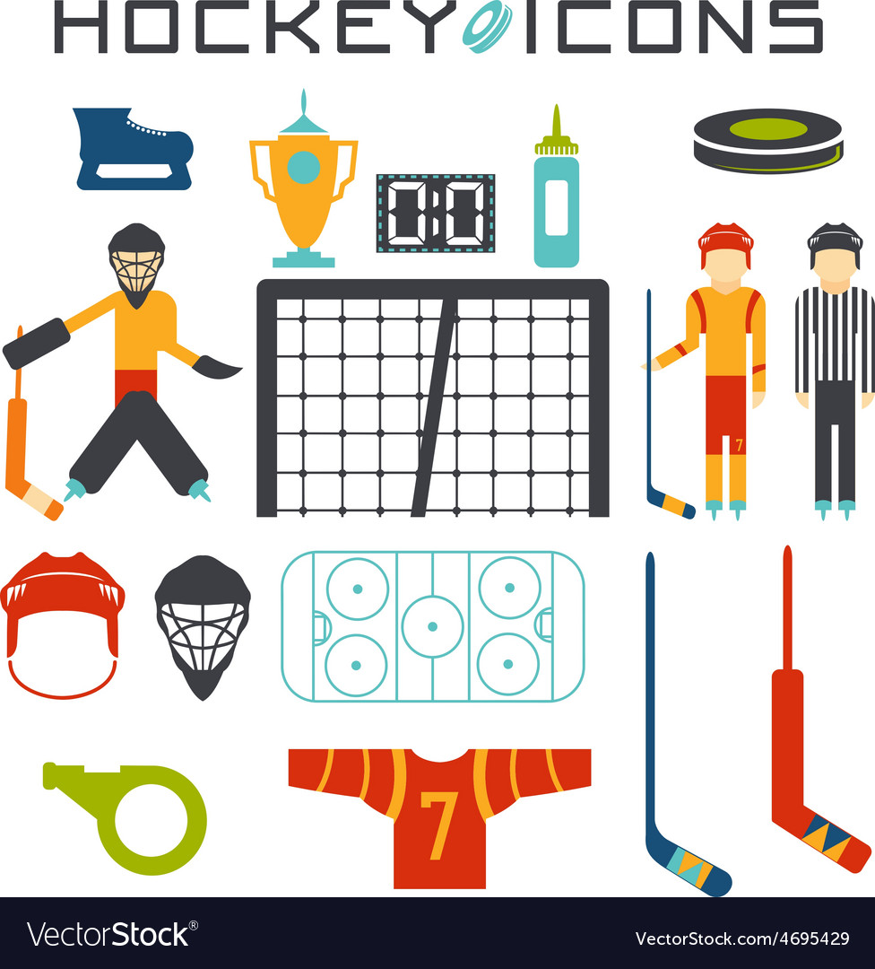 Flat design icons of hockey Royalty Free Vector Image Flat design icons of hockey Royalty Free Vector Image