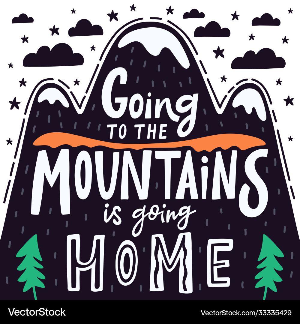 Inspiring mountain quote hand drawn mountains Vector Image