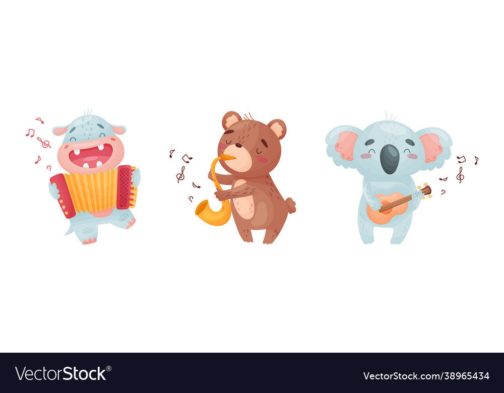Adorable animals playing musical instruments set Vector Image