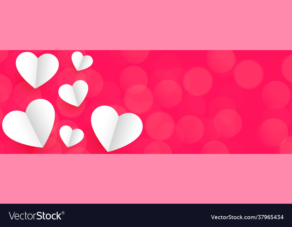 Pink banner with white paper hearts for valentine Vector Image