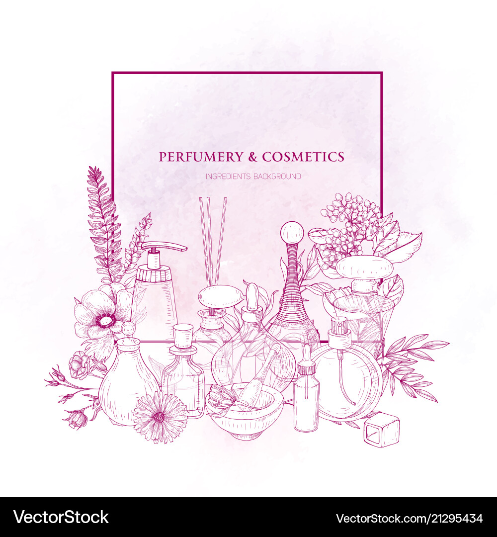Square border decorated with perfume or toilet Vector Image