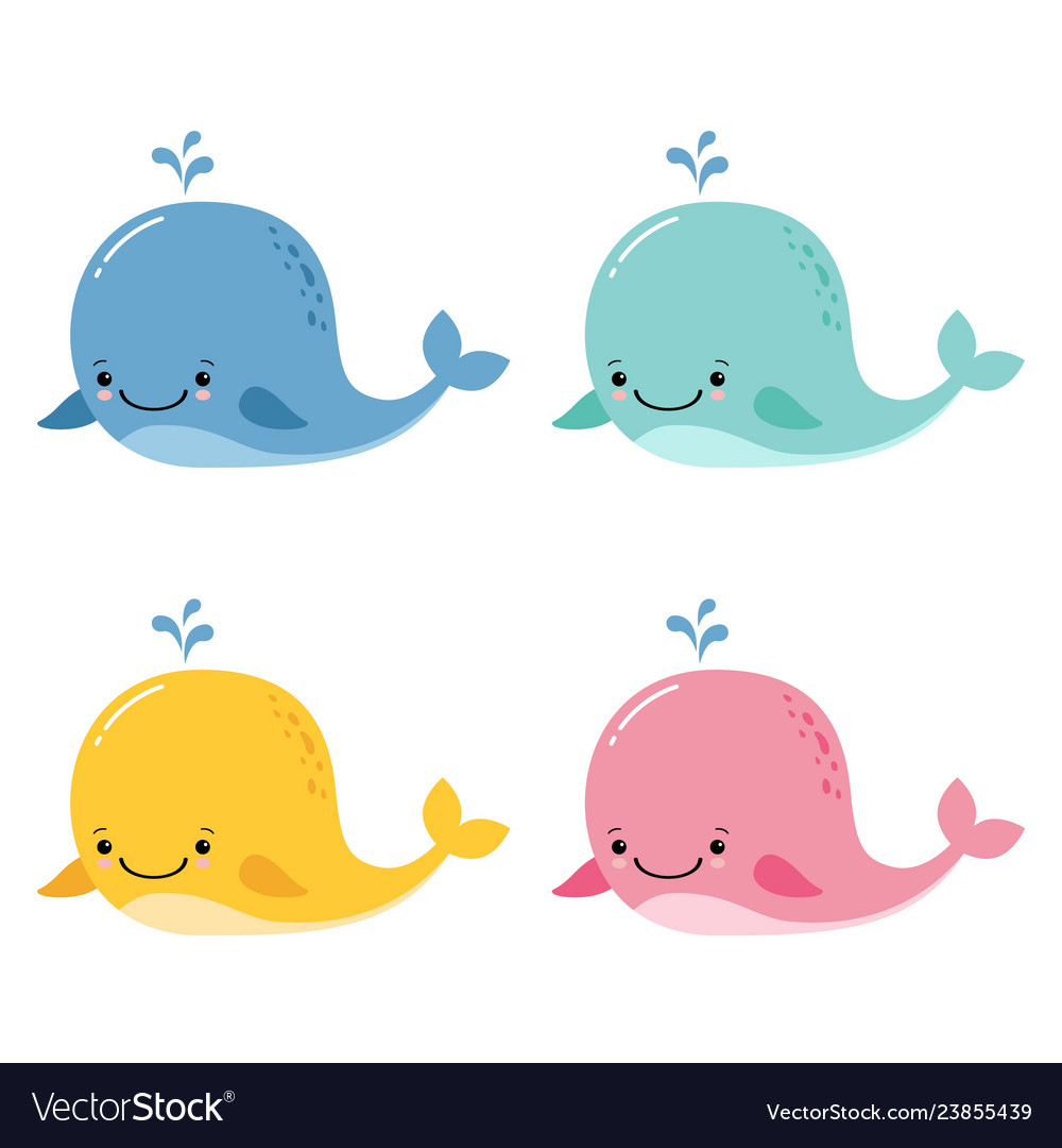 Set 4 colorful cute amusing whale prints image Vector Image