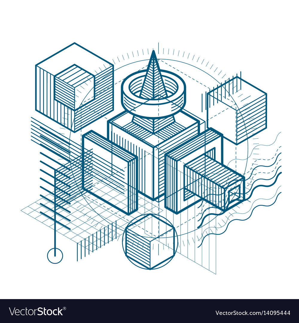 Abstract design with 3d linear mesh shapes Vector Image