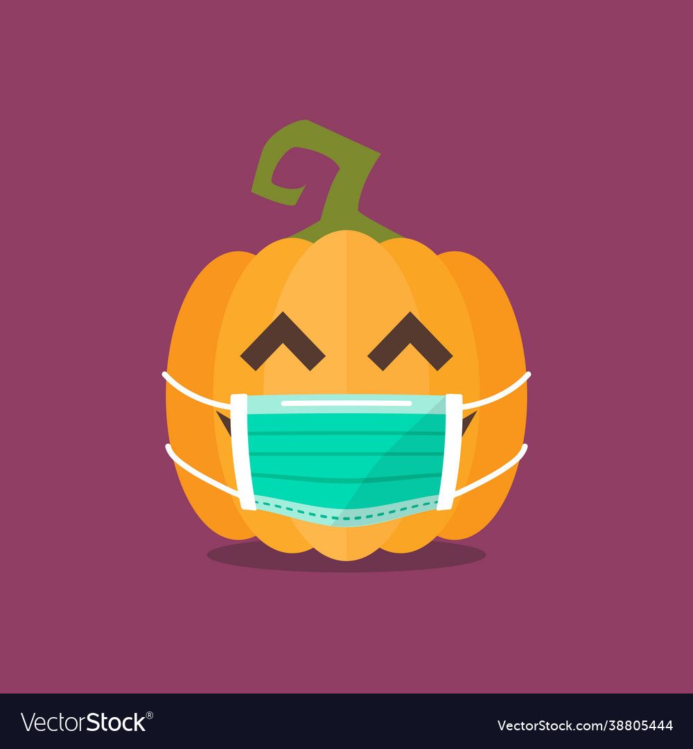 Halloween pumpkin wearing medical mask Royalty Free Vector