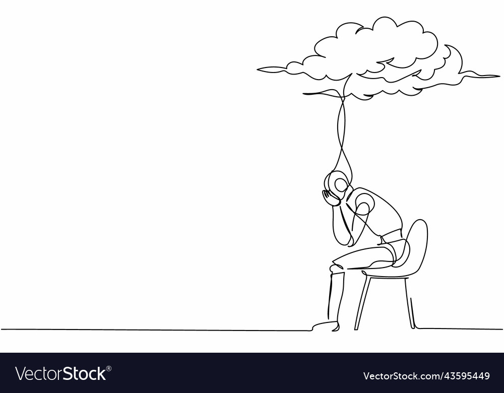 Continuous one line drawing sad robot sitting Vector Image Continuous one line drawing sad robot sitting Vector Image