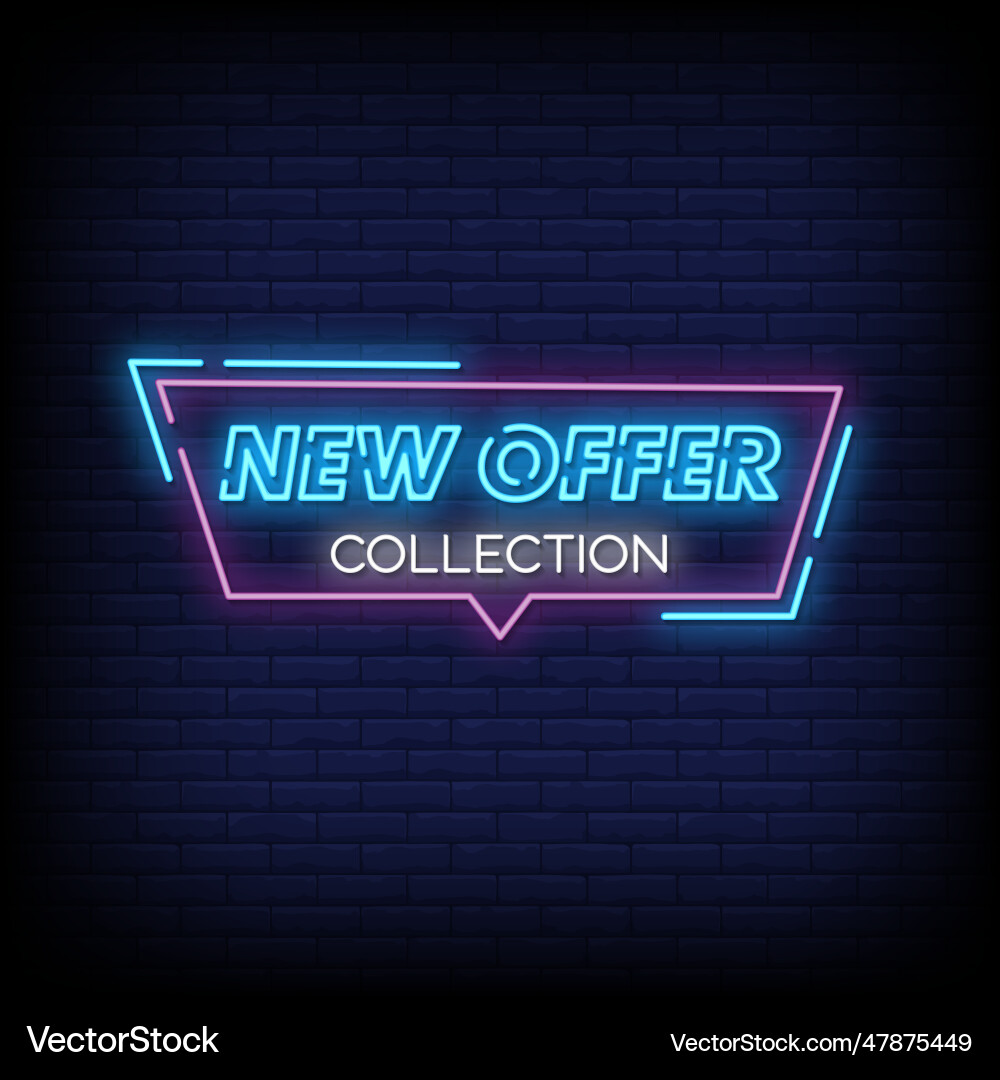 Neon sign new offer collection with brick wall bac