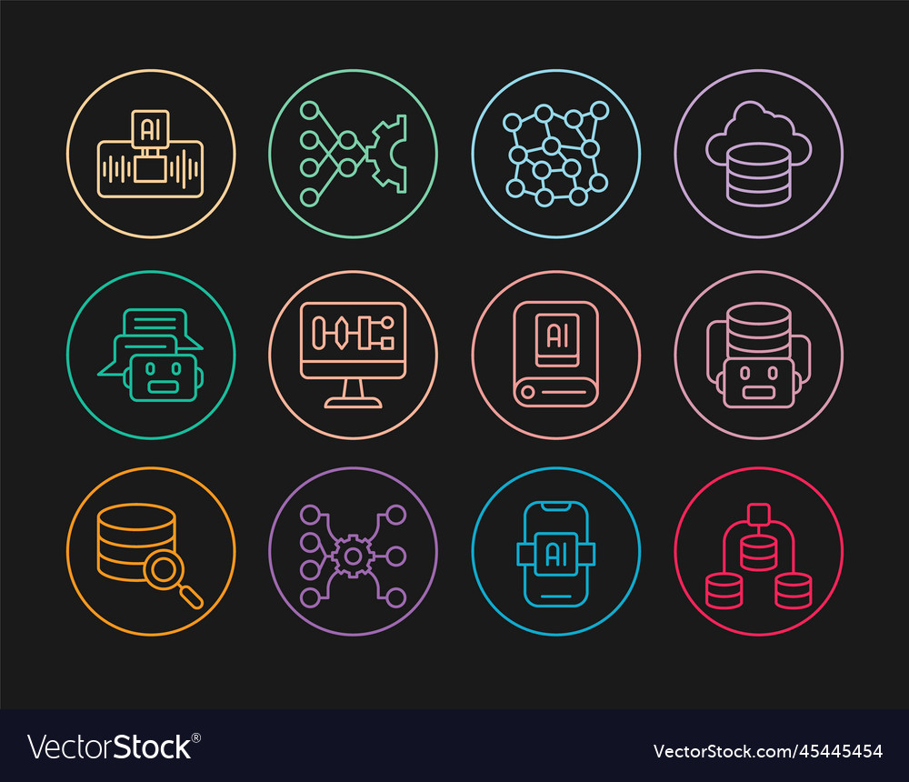 Set line server data artificial intelligence Vector Image