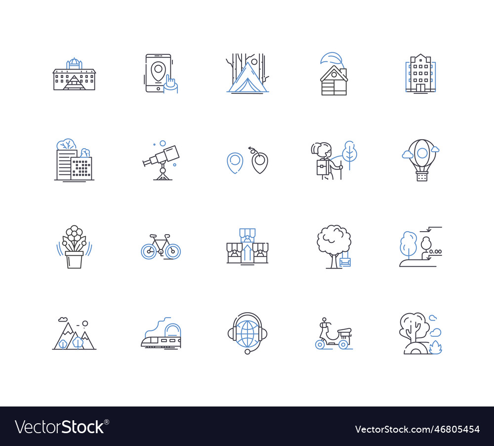 Travel business line icons collection wanderlust Vector Image