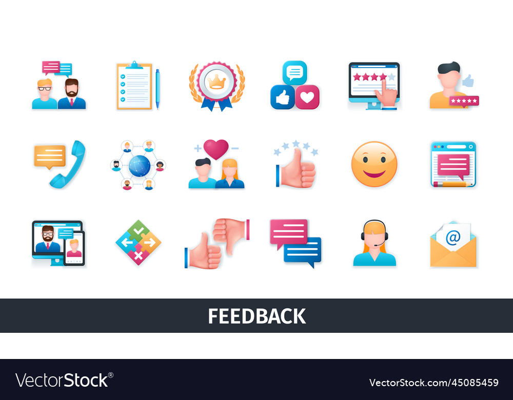 Feedback 3d icon set Royalty Free Vector Image
