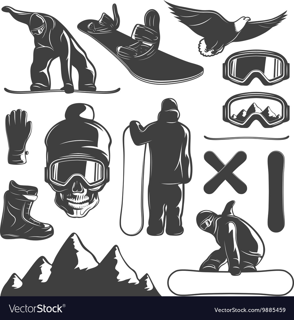 Snowboarding icon set Royalty Free Vector Image